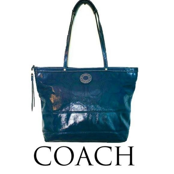 Coach | Bags | Coach Patent Leather Blue Signature Cc Stitch Bag Creed ...